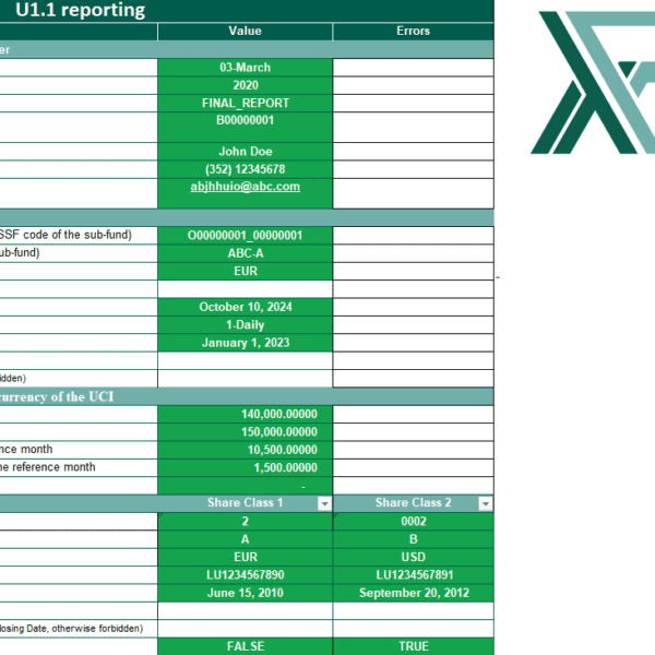 CSSF U1.1 - XLS to XML production - Fund XP